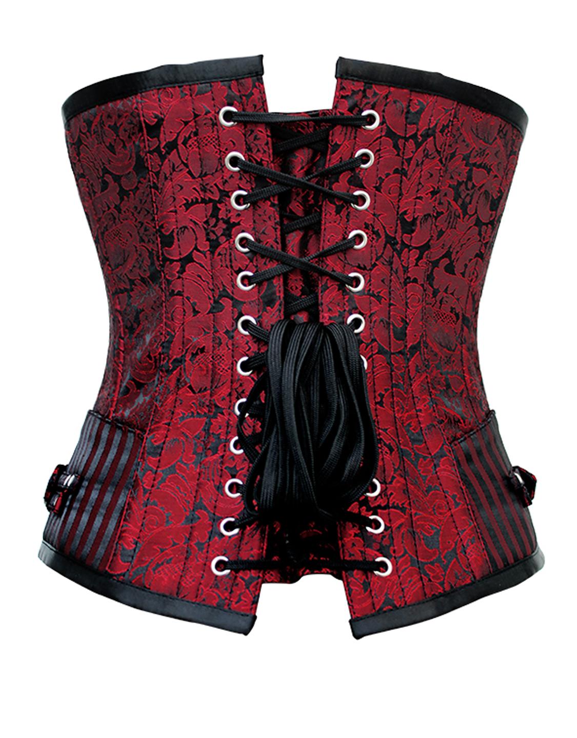 Red Brocade Retro Goth Underbust Steam Punk Corset