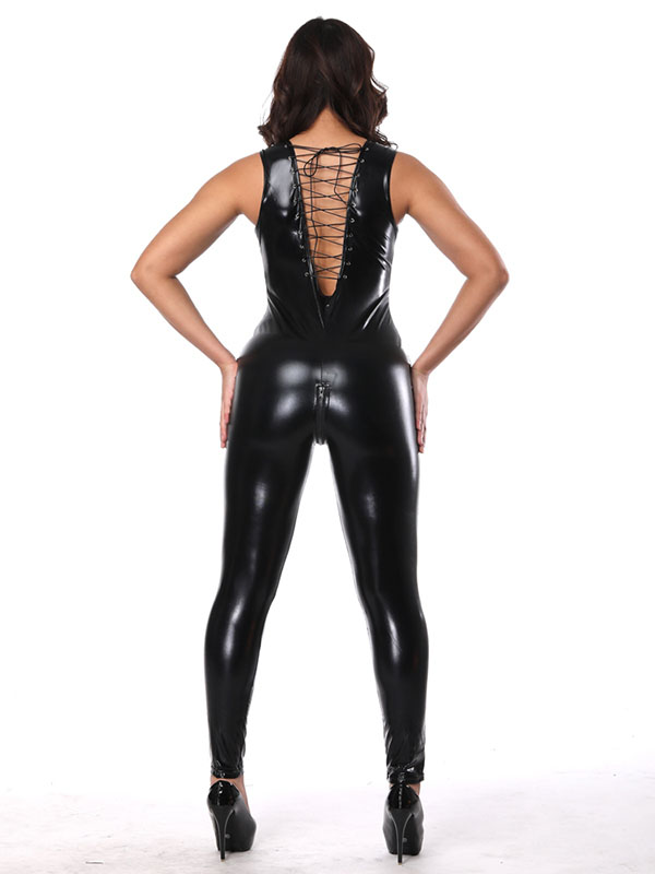 Plus Size Sexy Women 2 Way Zippers Jumpsuit Catsuit